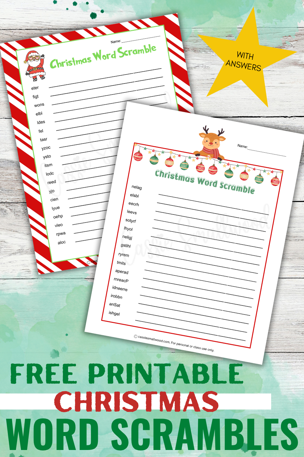 FUN Christmas Word Scrambles (With Answers) - Cassie Smallwood