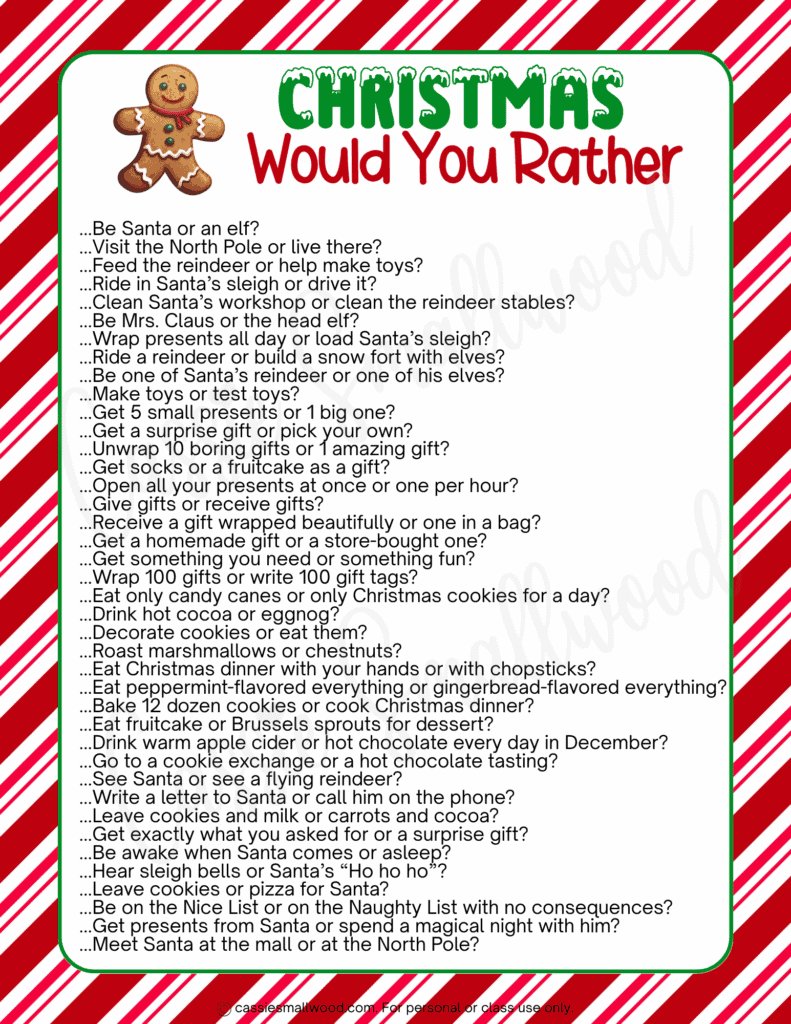 Would You Rather Christmas Printable | Gerald Printable