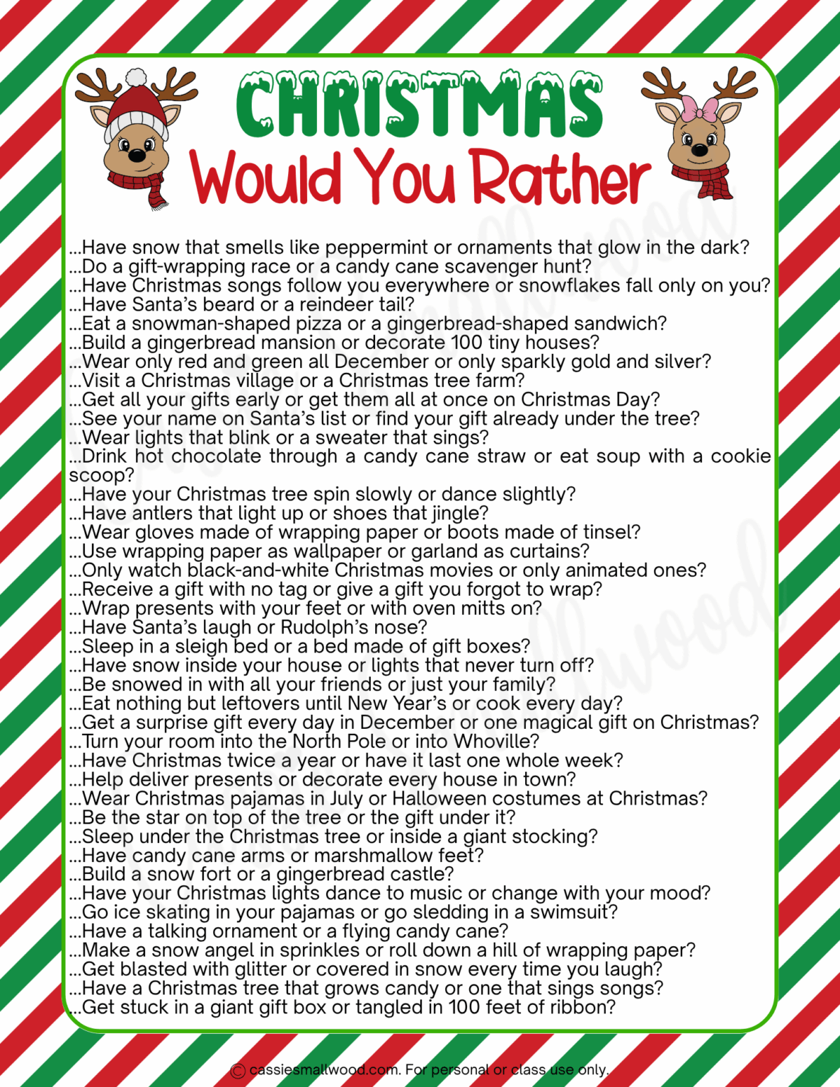 200 CUTE Christmas Would You Rather Questions (FREE Printables ...