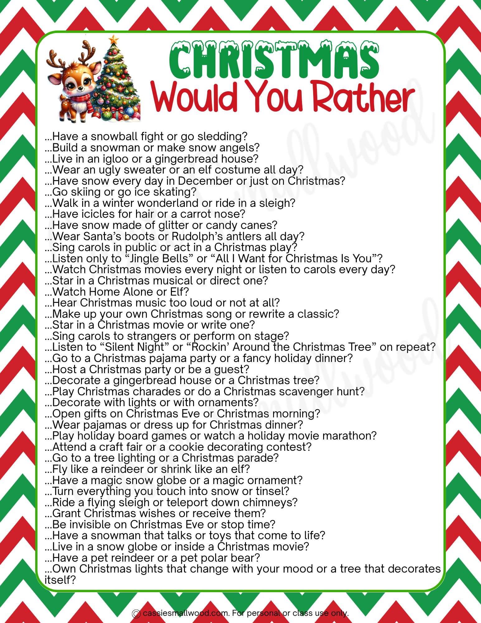 200 CUTE Christmas Would You Rather Questions (FREE Printables ...