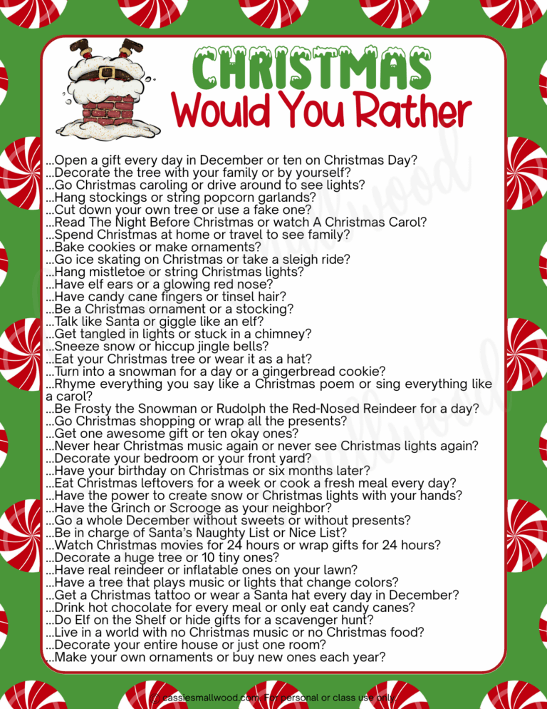 200 CUTE Christmas Would You Rather Questions (FREE Printables ...