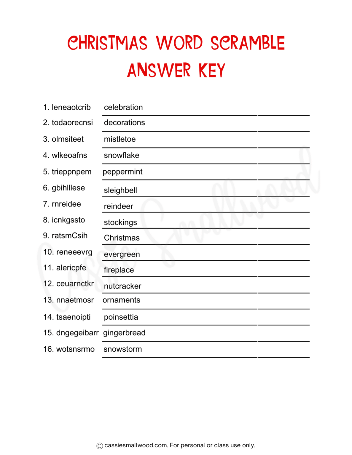 FUN Christmas Word Scrambles (With Answers) - Cassie Smallwood