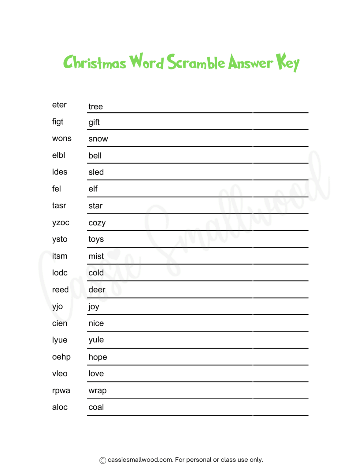 FUN Christmas Word Scrambles (With Answers) - Cassie Smallwood
