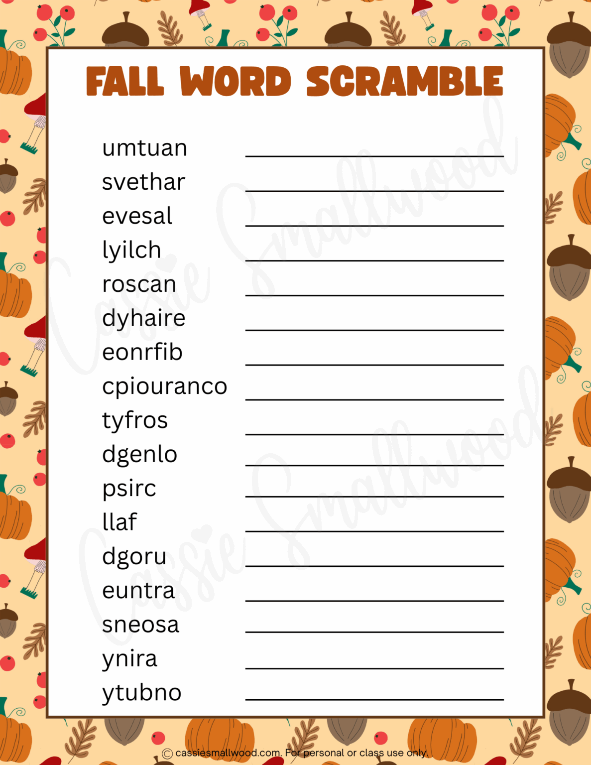 Thanksgiving Word Scrambles (With Answers) - Cassie Smallwood