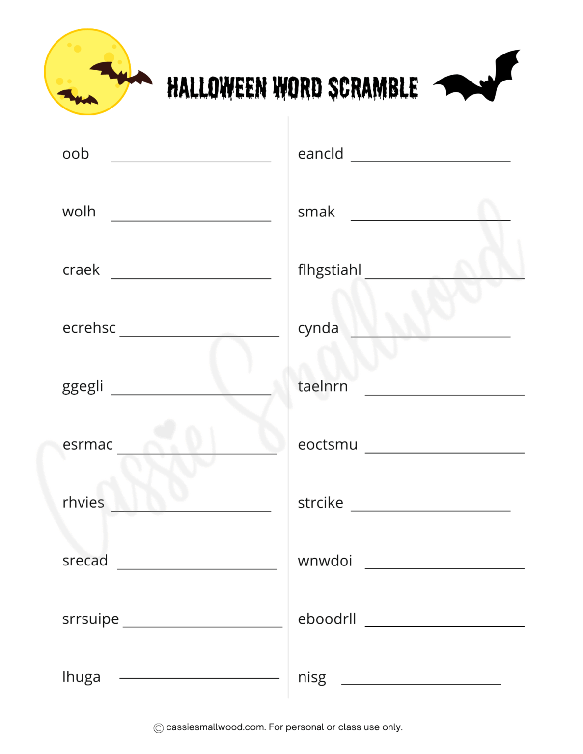 6 FUN Halloween Word Scrambles (With Answers!) - Cassie Smallwood