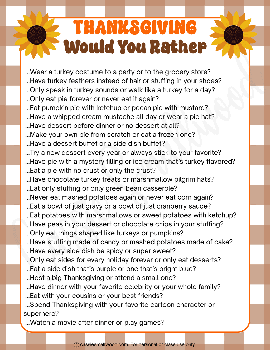 200 Thanksgiving Would You Rather Questions (FREE Printables) - Cassie ...