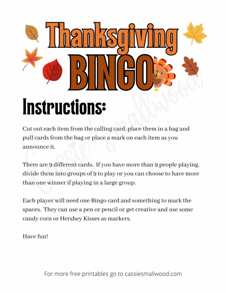 CUTE Thanksgiving Bingo (FREE Printables) - Cassie Smallwood