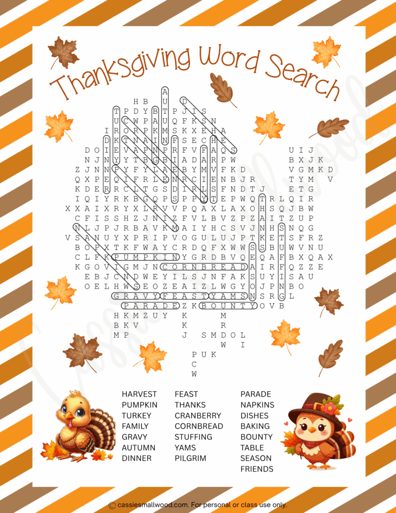CUTE Thanksgiving Word Search Puzzles (With Answers!) - Cassie Smallwood