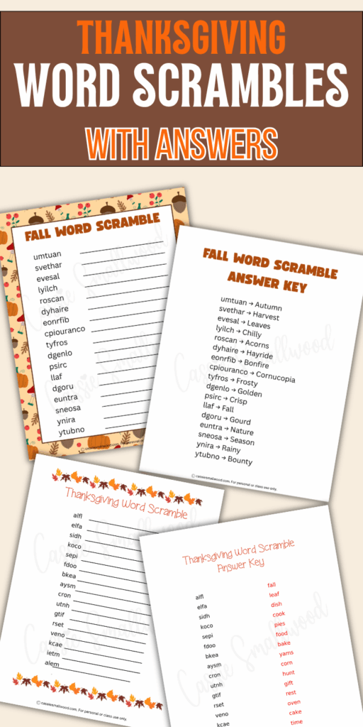 Thanksgiving Word Scrambles (With Answers) - Cassie Smallwood
