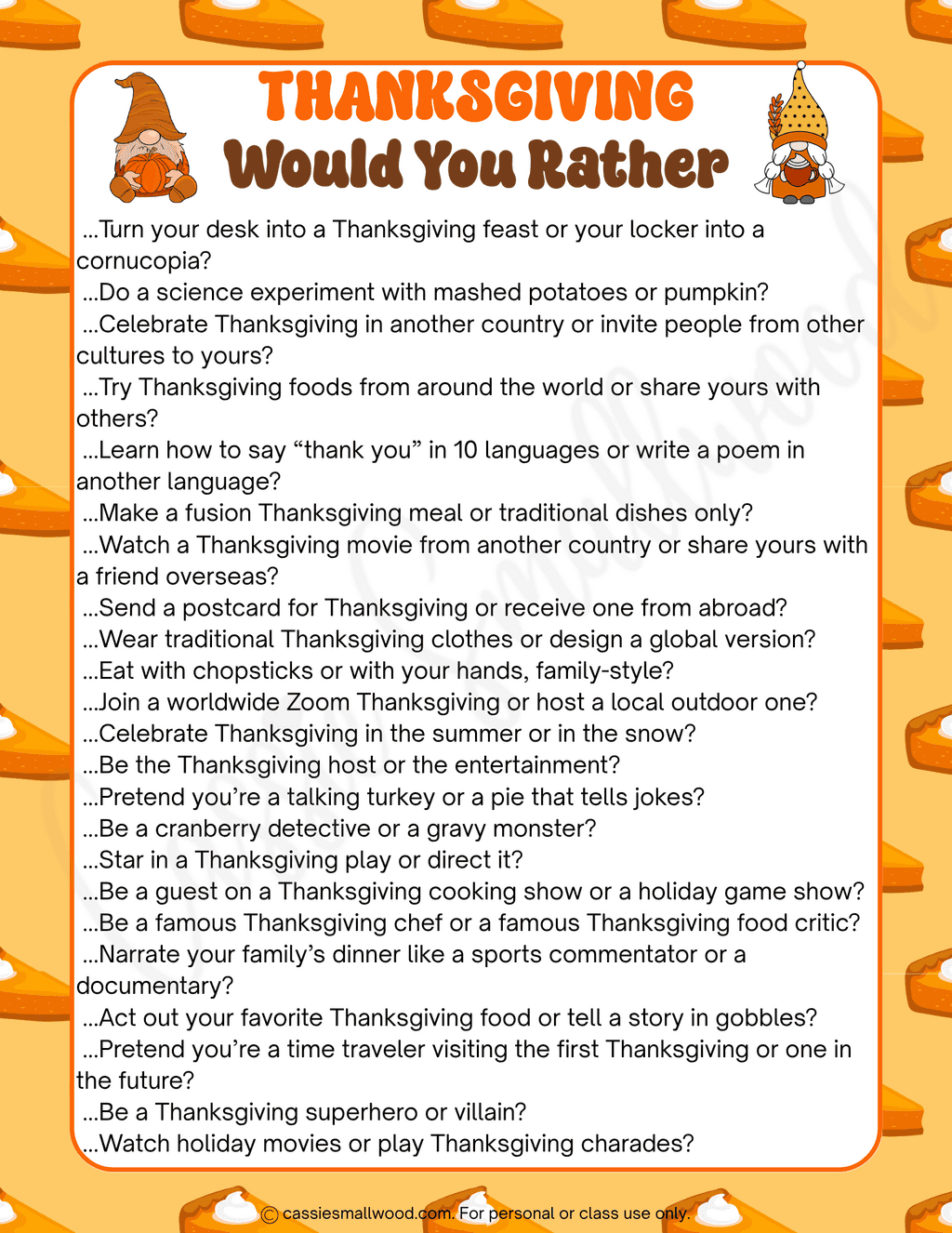 200 Thanksgiving Would You Rather Questions (FREE Printables) - Cassie ...
