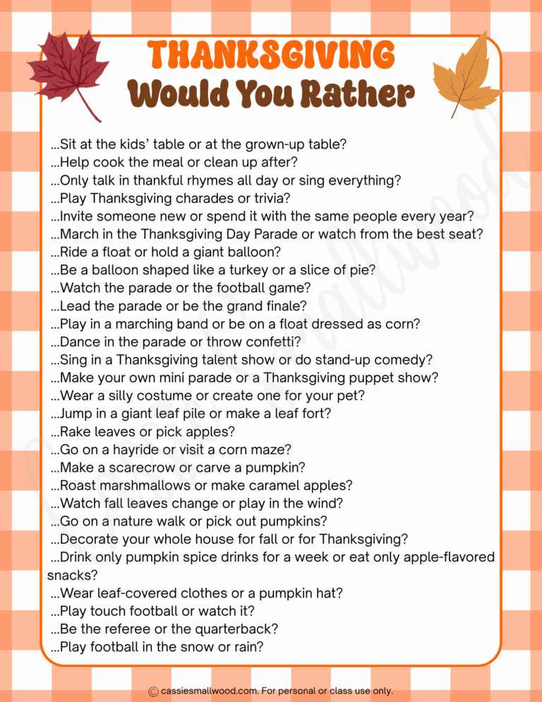 200 Thanksgiving Would You Rather Questions (FREE Printables) - Cassie ...