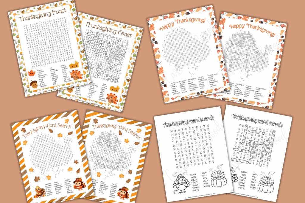 CUTE Thanksgiving Word Search Puzzles (With Answers!) - Cassie Smallwood