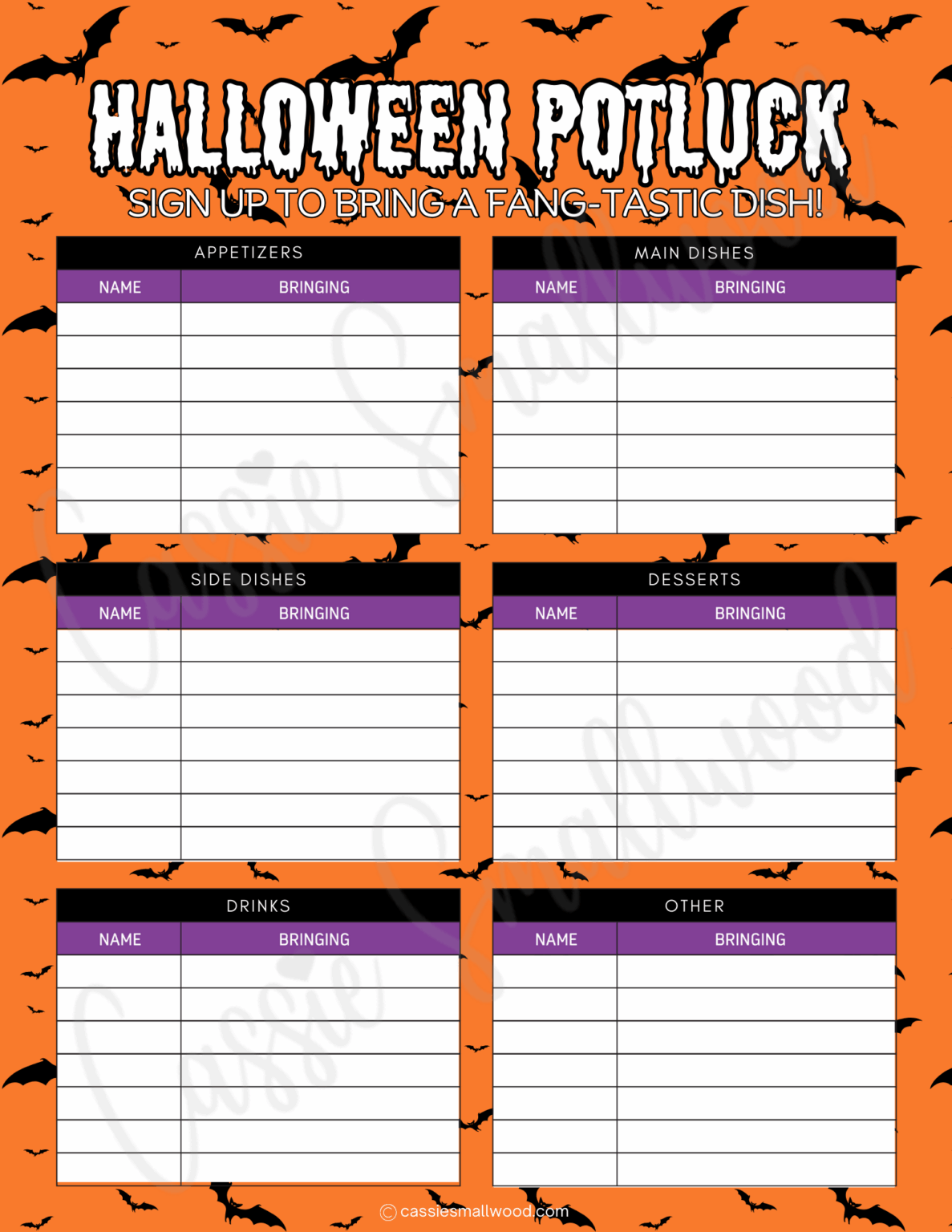 12 CUTE Halloween Potluck Sign Up Sheets - Cassie Smallwood