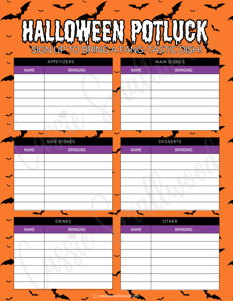 12 CUTE Halloween Potluck Sign Up Sheets - Cassie Smallwood