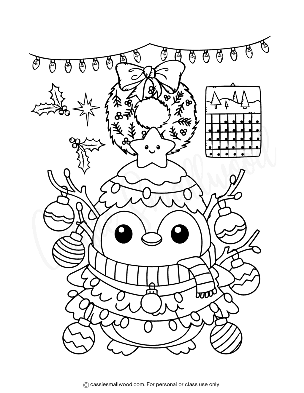 Coloring Christmas Penguin Cute Pages Animal Penguins Outline Drawing ...