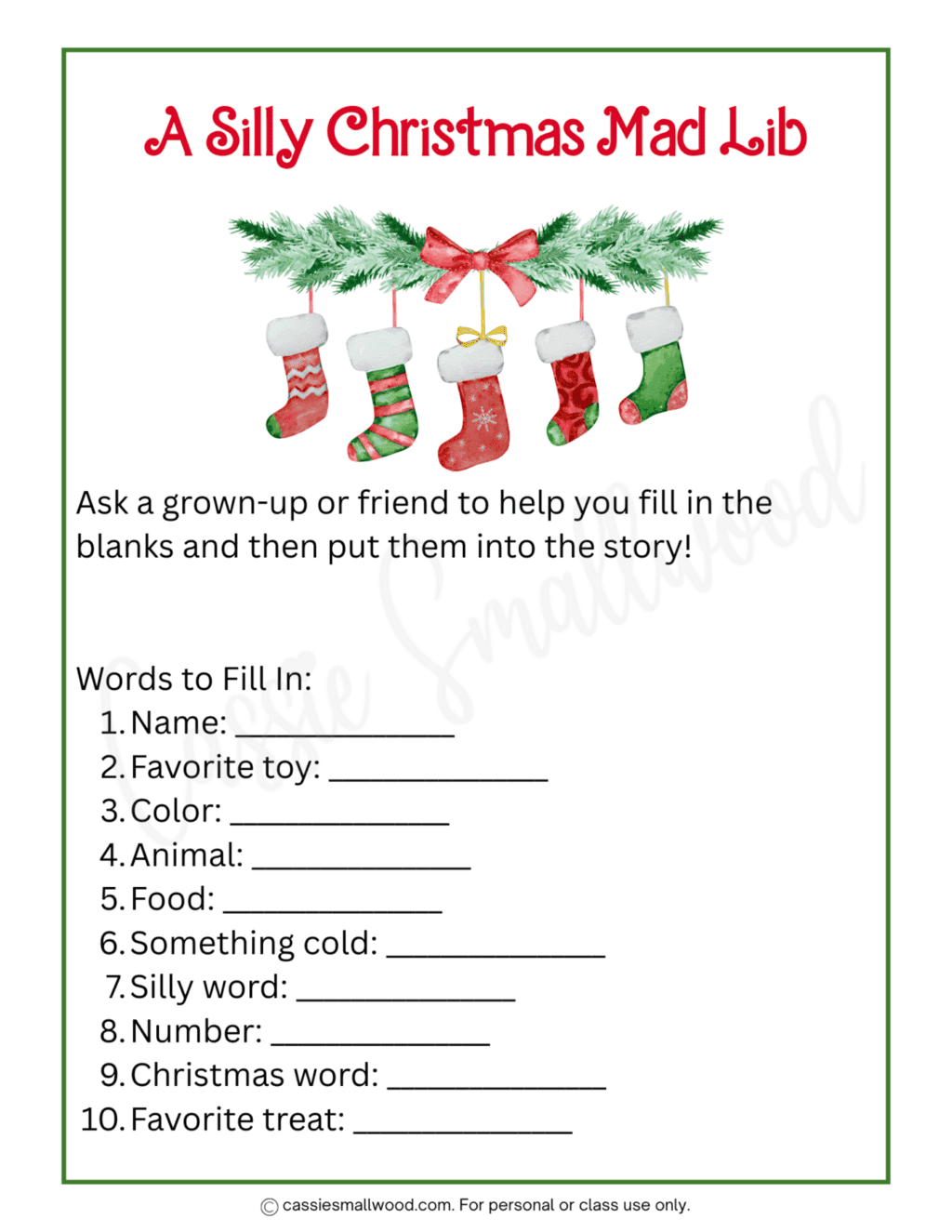 8 FUN Christmas Mad Libs For Kids (FREE Printable) - Cassie Smallwood