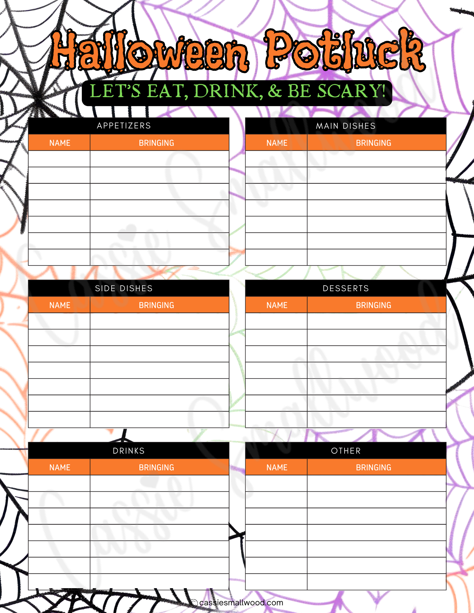 12 CUTE Halloween Potluck Sign Up Sheets - Cassie Smallwood