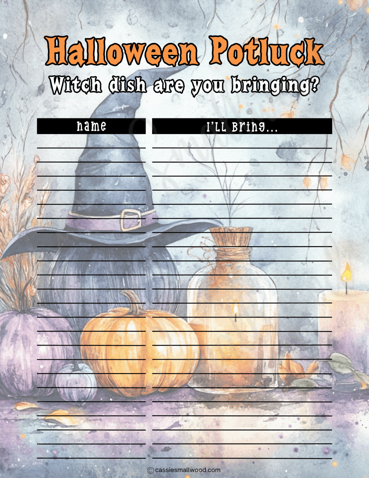 12 CUTE Halloween Potluck Sign Up Sheets - Cassie Smallwood