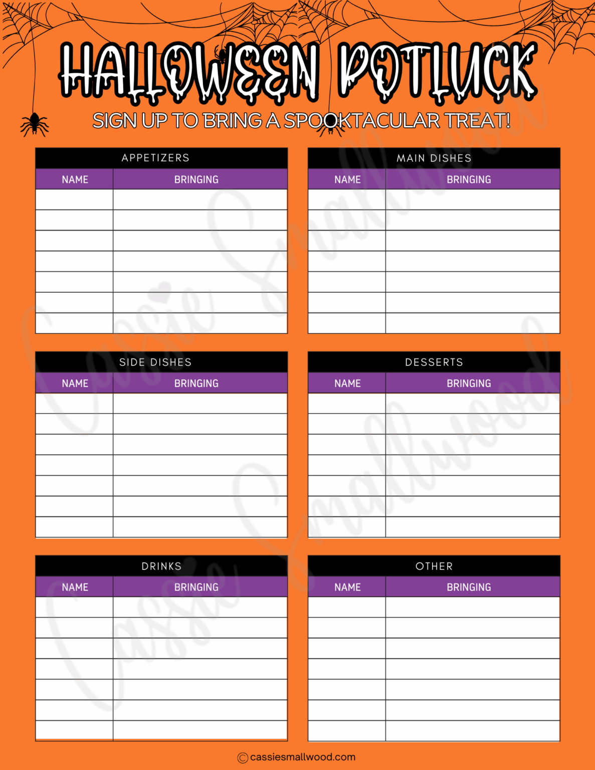 12 CUTE Halloween Potluck Sign Up Sheets - Cassie Smallwood