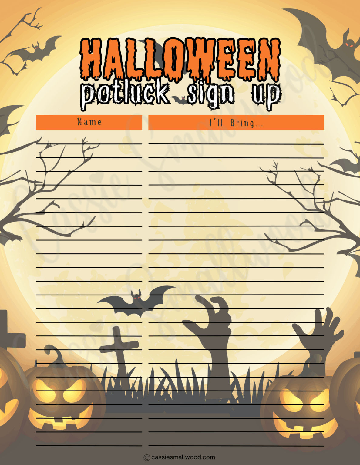 12 CUTE Halloween Potluck Sign Up Sheets - Cassie Smallwood
