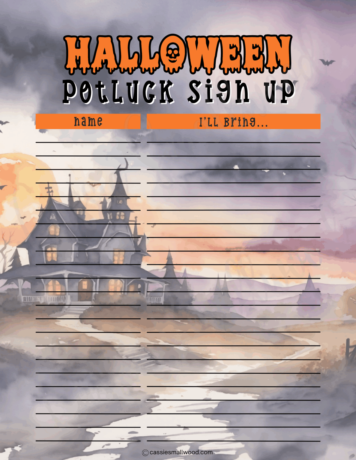 12 CUTE Halloween Potluck Sign Up Sheets - Cassie Smallwood