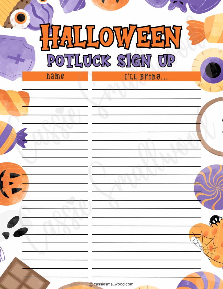 12 CUTE Halloween Potluck Sign Up Sheets - Cassie Smallwood