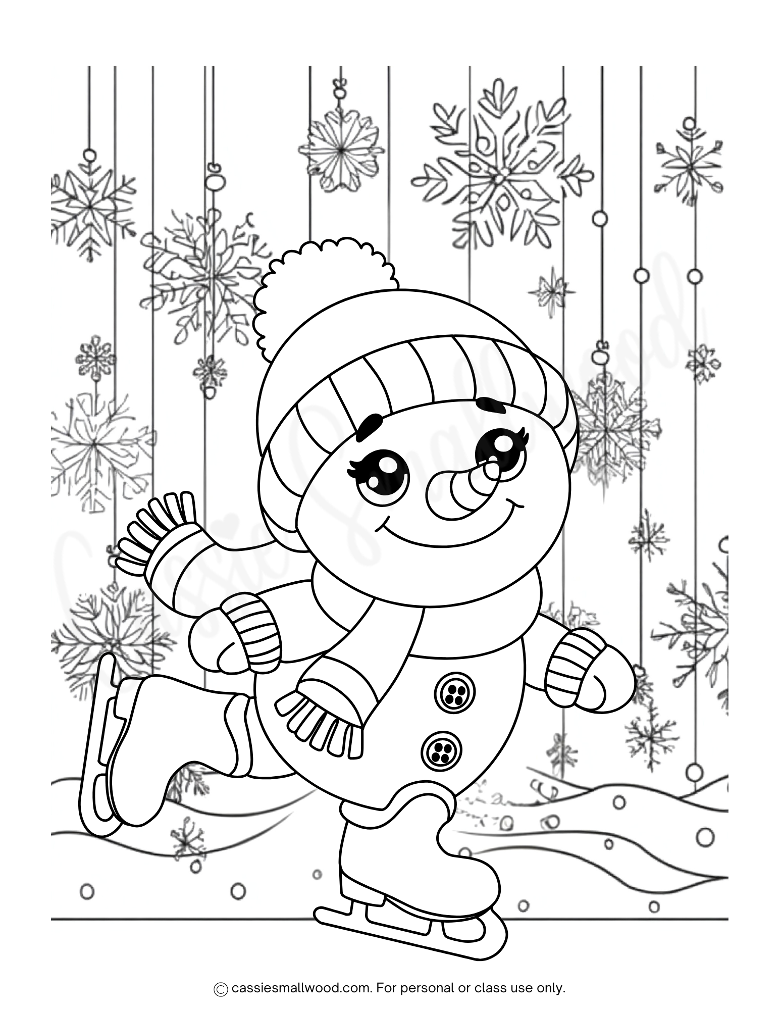 Snowman Winter Coloring Page - Cassie Smallwood