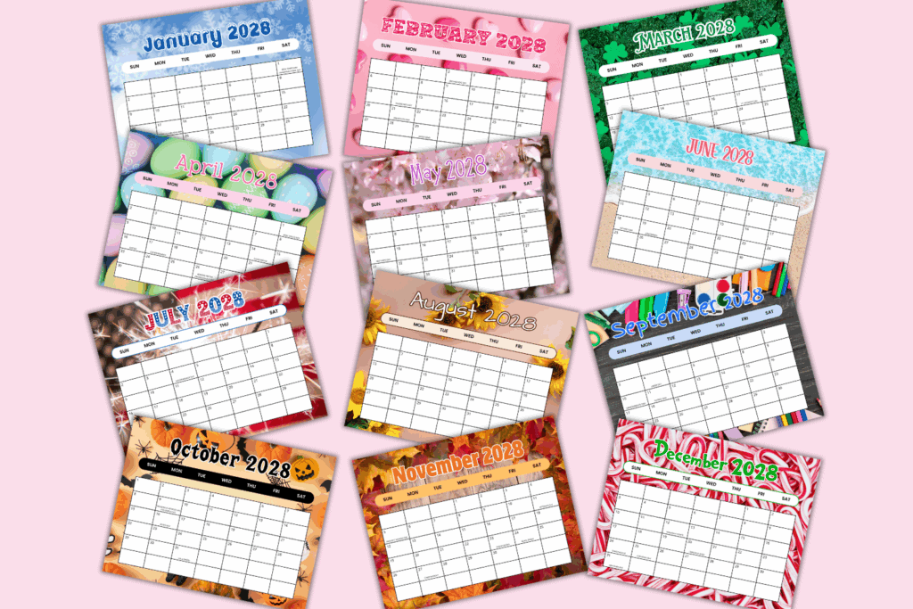 CUTE Free Printable 2028 Monthly Calendars (With Holidays & Without ...