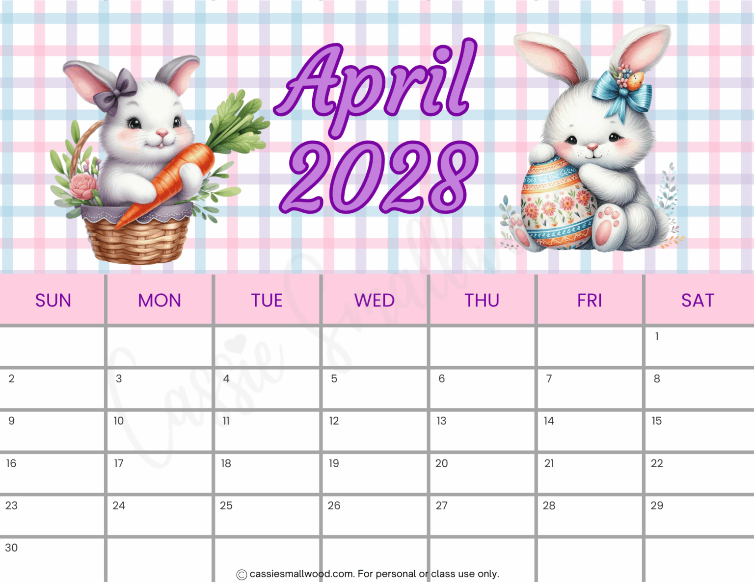 CUTE Free Printable 2028 Monthly Calendars (With Holidays & Without ...
