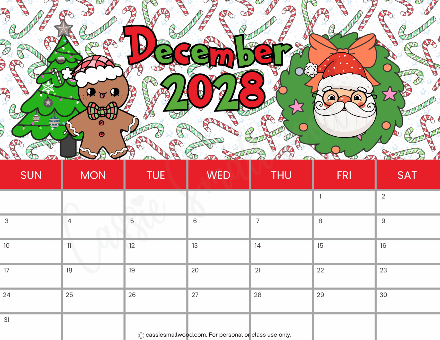 CUTE Free Printable 2028 Monthly Calendars (With Holidays & Without ...