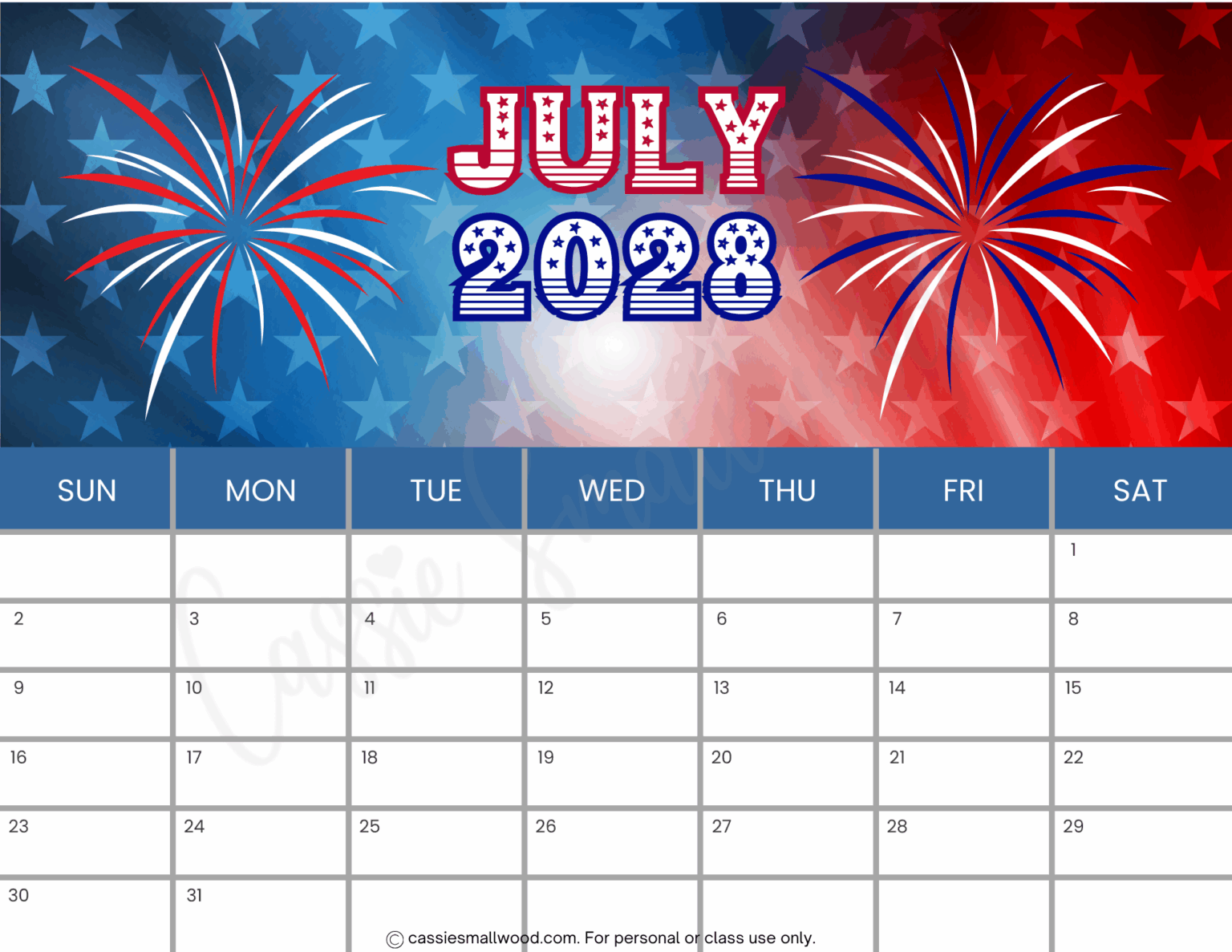 CUTE Free Printable 2028 Monthly Calendars (With Holidays & Without ...