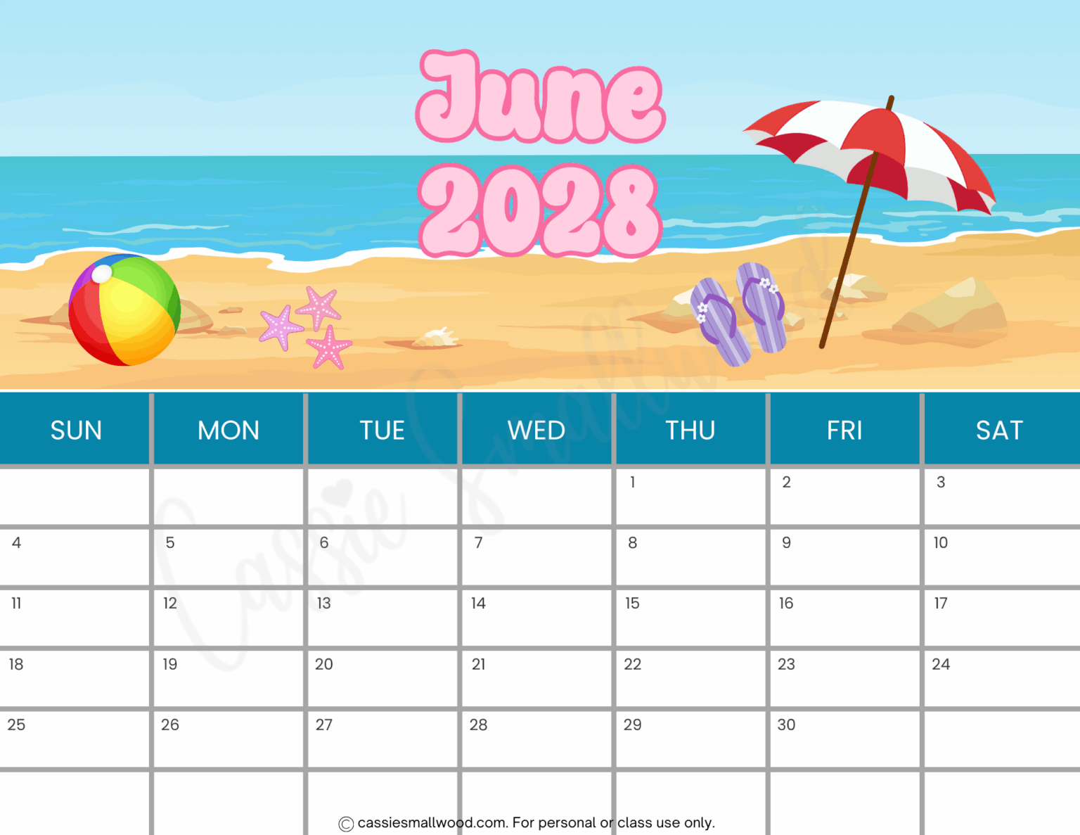 CUTE Free Printable 2028 Monthly Calendars (With Holidays & Without ...