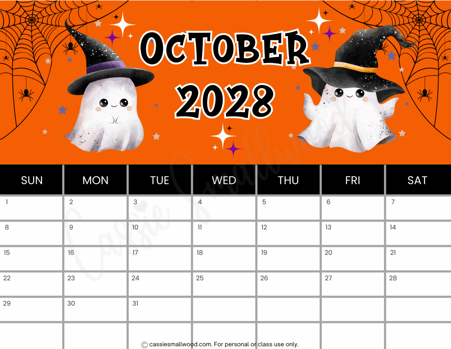 CUTE Free Printable 2028 Monthly Calendars (With Holidays & Without ...