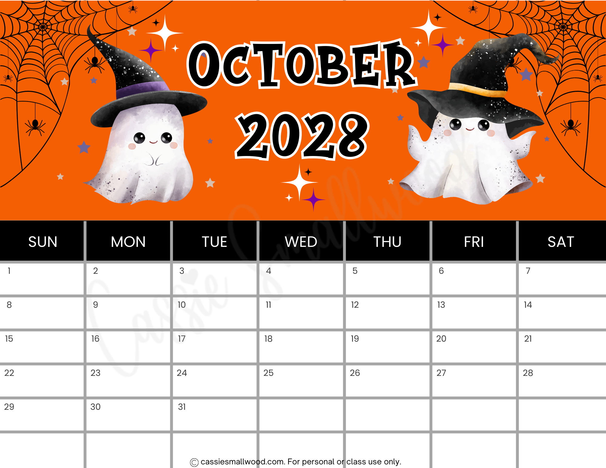 Blank October 2028 Calendar - Cassie Smallwood