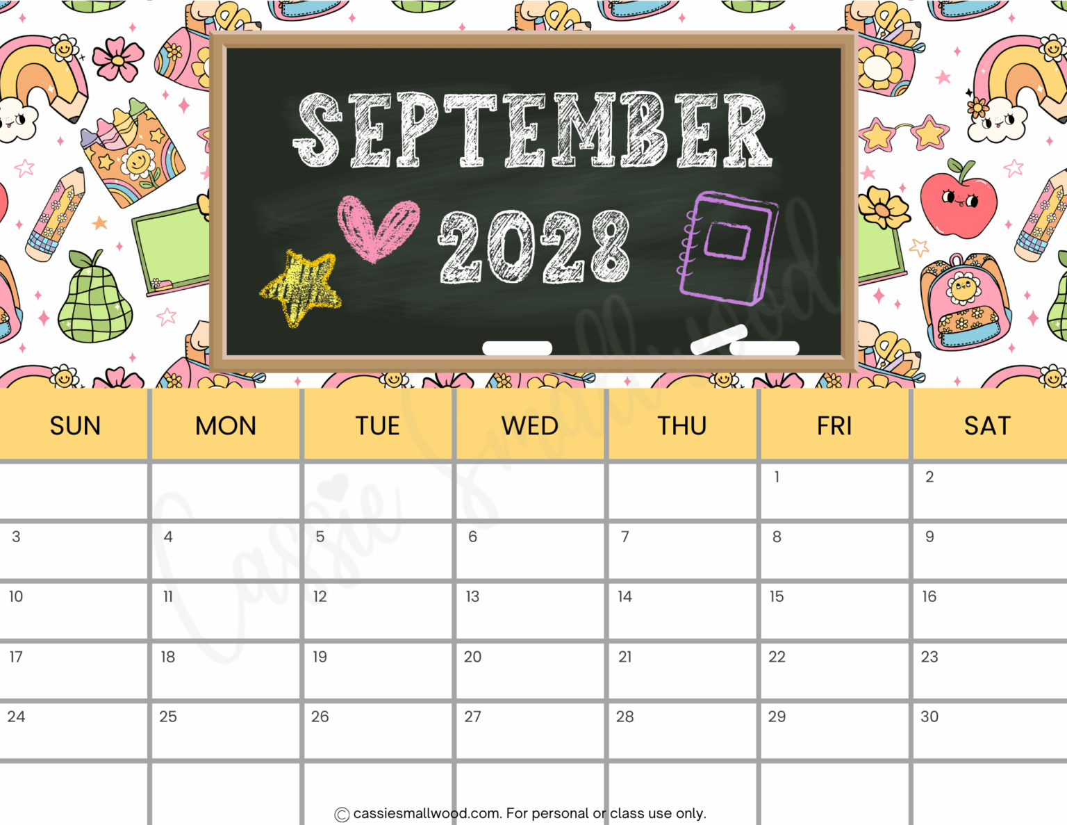 CUTE Free Printable 2028 Monthly Calendars (With Holidays & Without ...