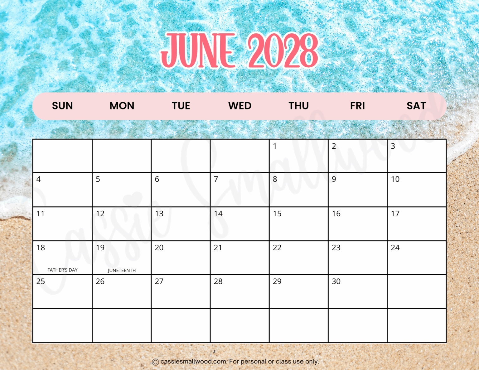 CUTE Free Printable 2028 Monthly Calendars (With Holidays & Without ...