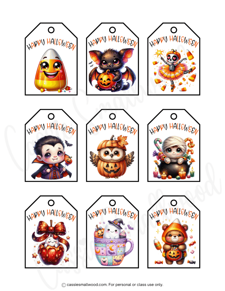 100+ CUTE Printable Halloween Tags (Free PDF) - Cassie Smallwood