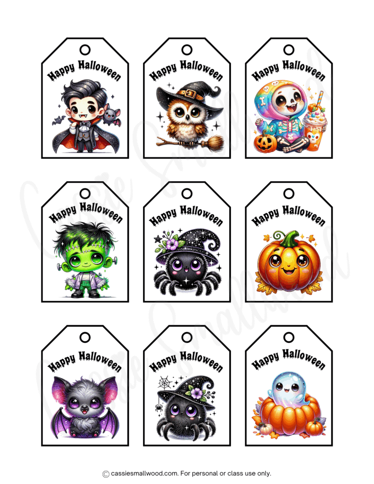 100+ CUTE Printable Halloween Tags (Free PDF) - Cassie Smallwood