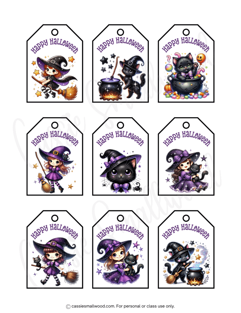 100+ CUTE Printable Halloween Tags (Free PDF) - Cassie Smallwood
