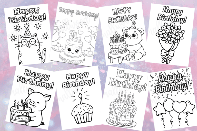 20 CUTE Birthday Cards To Color (FREE Printable) - Cassie Smallwood