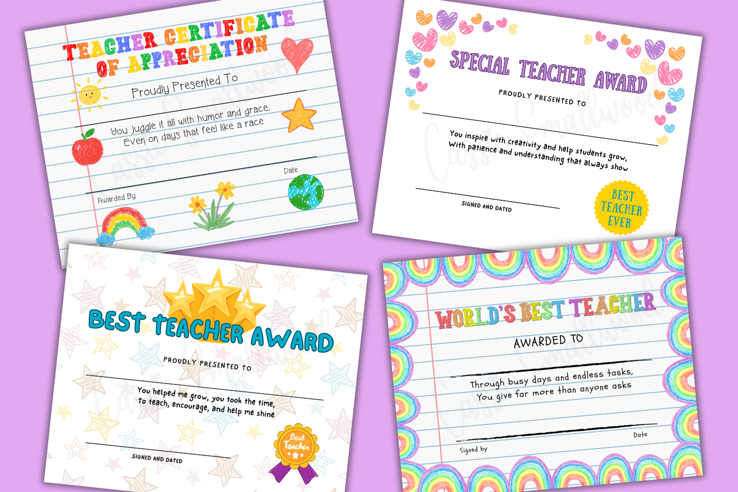 7 CUTE Teacher Appreciation Certificates (FREE Printable) - Cassie ...