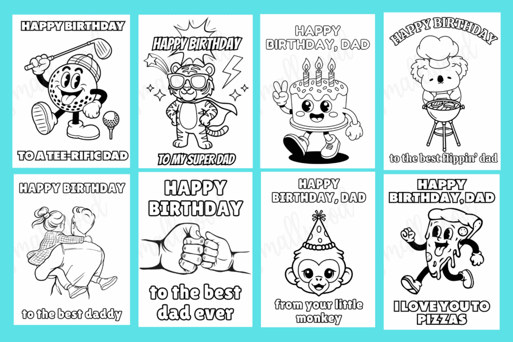 20 CUTE Happy Birthday Dad Cards To Color (FREE Printable) - Cassie ...