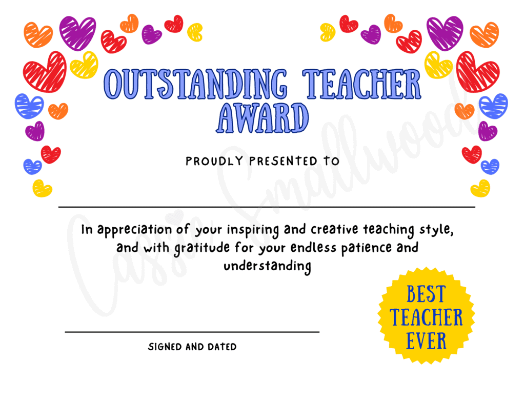 7 CUTE Teacher Appreciation Certificates (FREE Printable) - Cassie ...