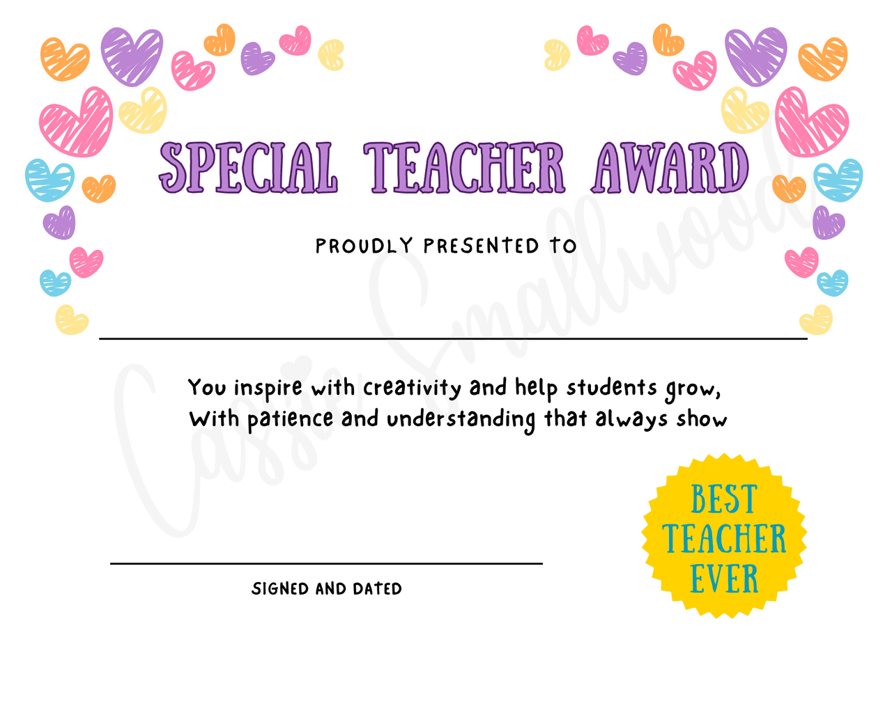 7 CUTE Teacher Appreciation Certificates (FREE Printable) - Cassie ...