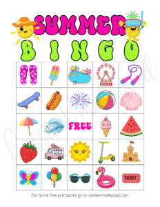 Free Summer Bingo for Kids (Fun Printable Indoor Summer Game) - Cassie ...