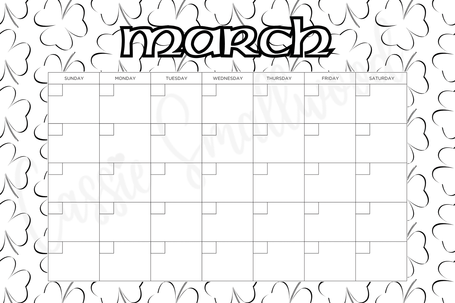 CUTE Blank 12 Month Coloring Calendar (FREE Printable) - Cassie Smallwood