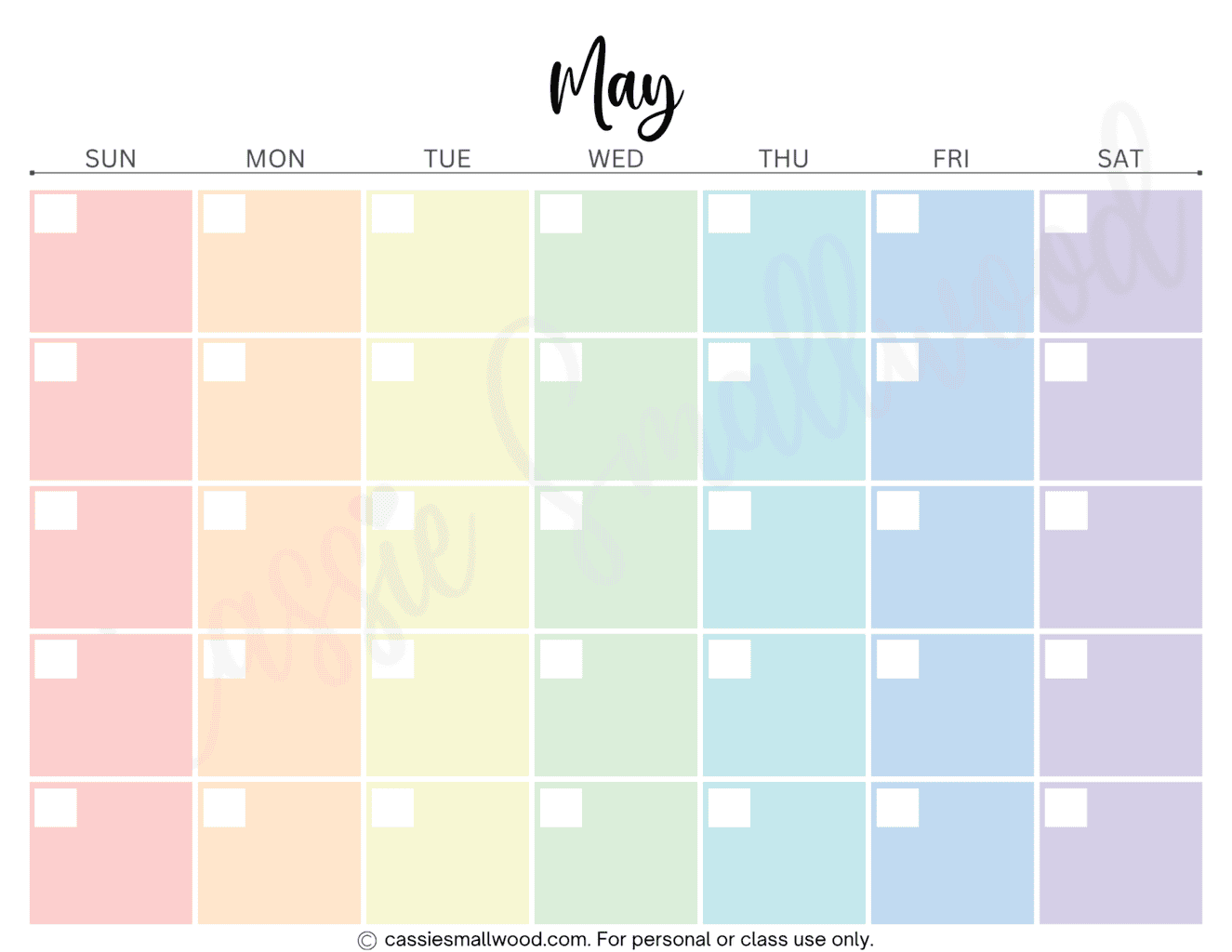 Colorful Blank Monthly Calendar (FREE Printable) - Cassie Smallwood